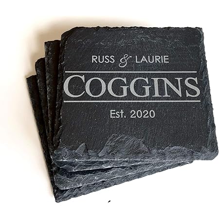 Amazon.com: Custom Engraved Slate Coasters Set of 4 - Monogrammed ...