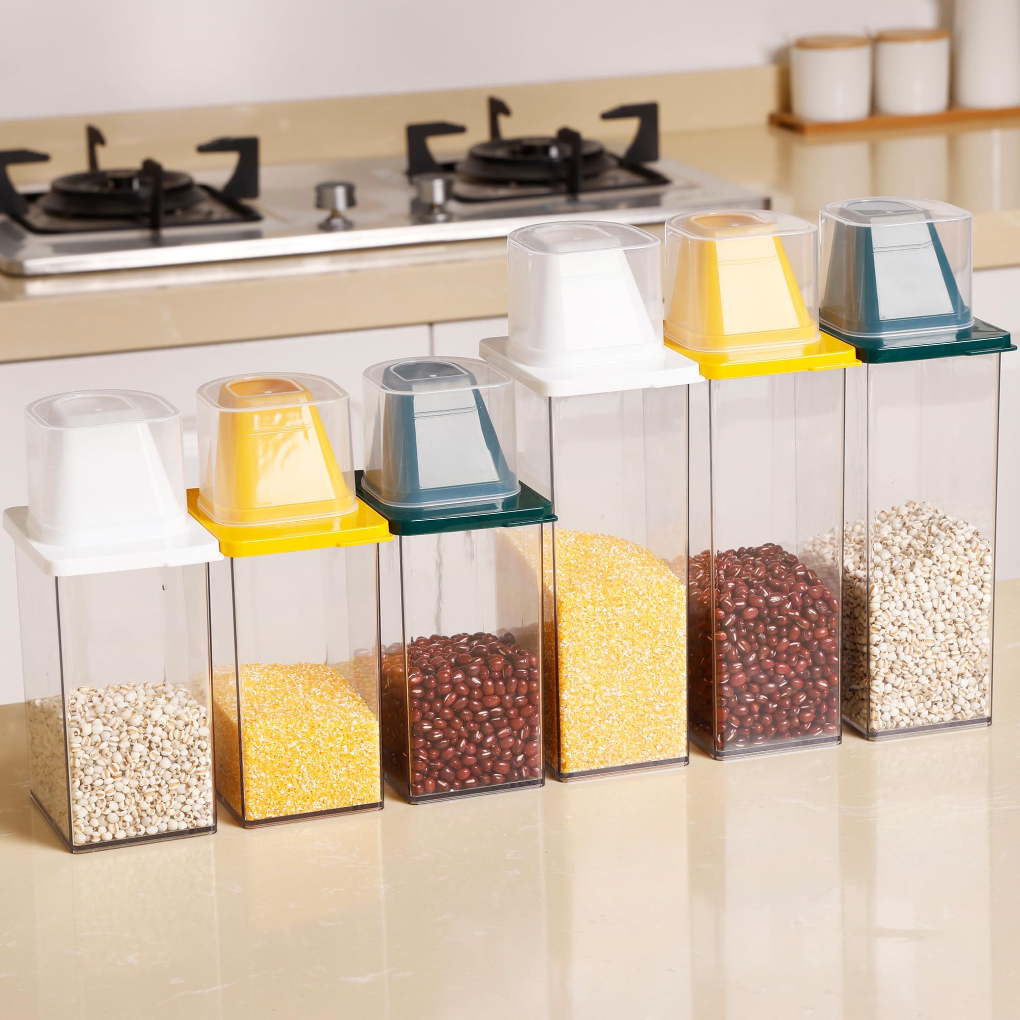 Amazon.com: Rice Storage Bin 4 Pcs Cereal Containers Dispenser with ...
