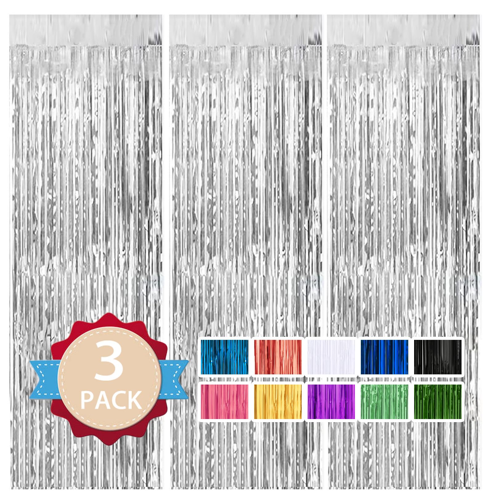 Amazon.com: 3 Pack 3.3 ft x 9.9 ft Silver Tinsel Curtain Party Backdrop ...