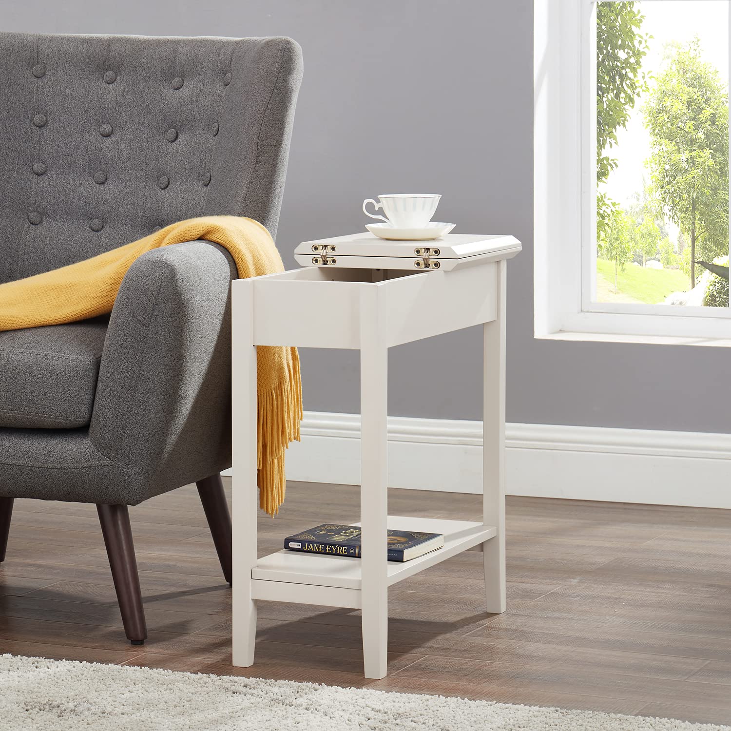 Naomi Home Roxy Narrow End Table with Storage, Flip Top Narrow Side ...