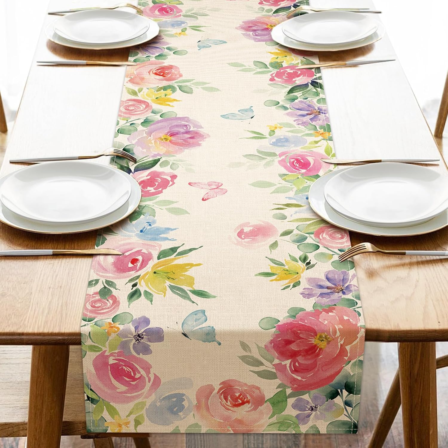 Amazon.com: Seliem Spring Summer Floral Flower Table Runner, Watercolor ...