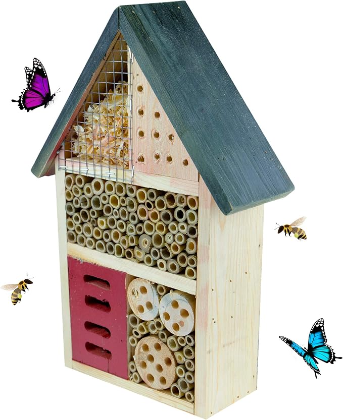 Amazon.com: CLEVER GARDEN Wooden Insect House and Hotel, Natural Bug ...