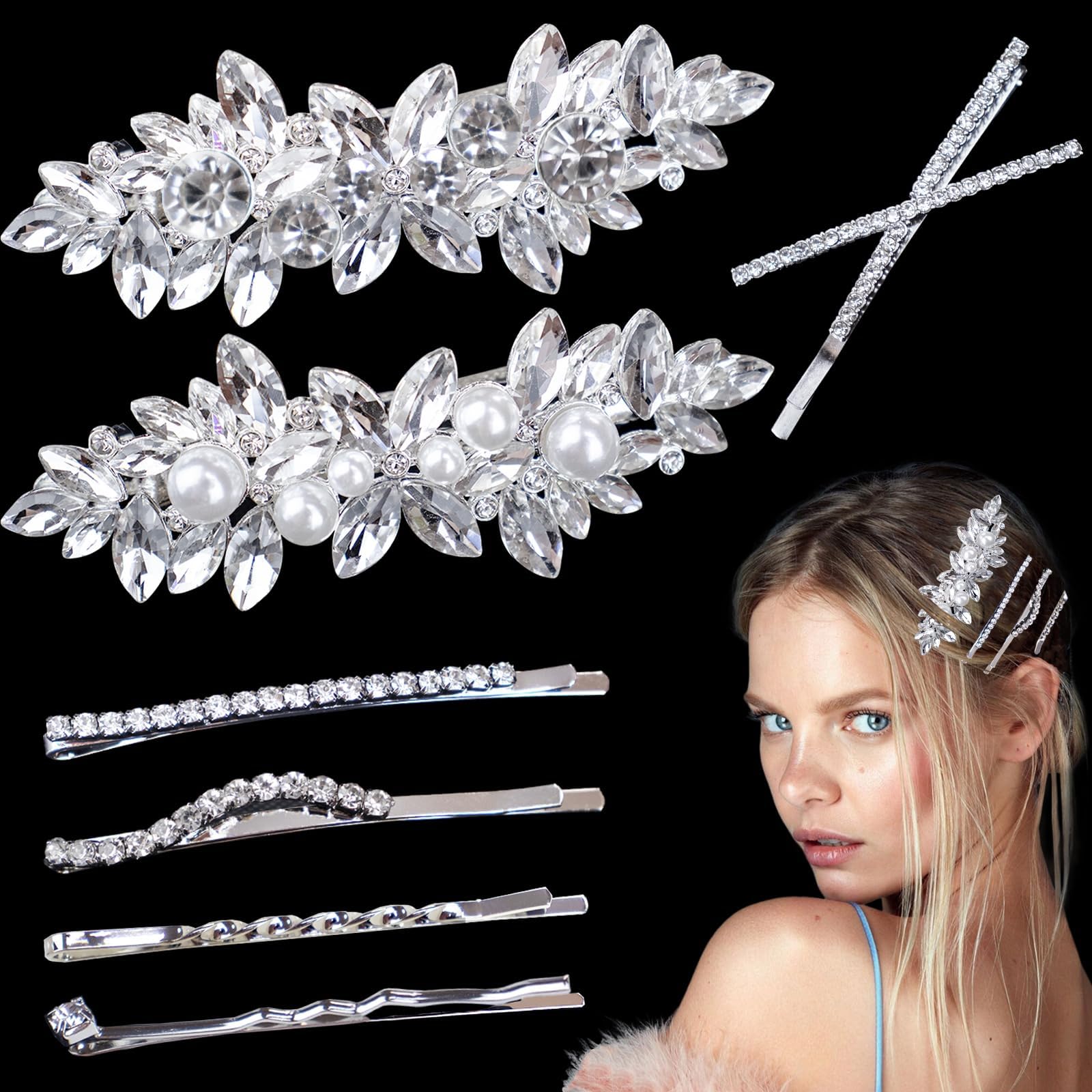 Amazon.com : Deoot Hair Barrettes, 4 Pcs Rhinestone Hair Clips for ...