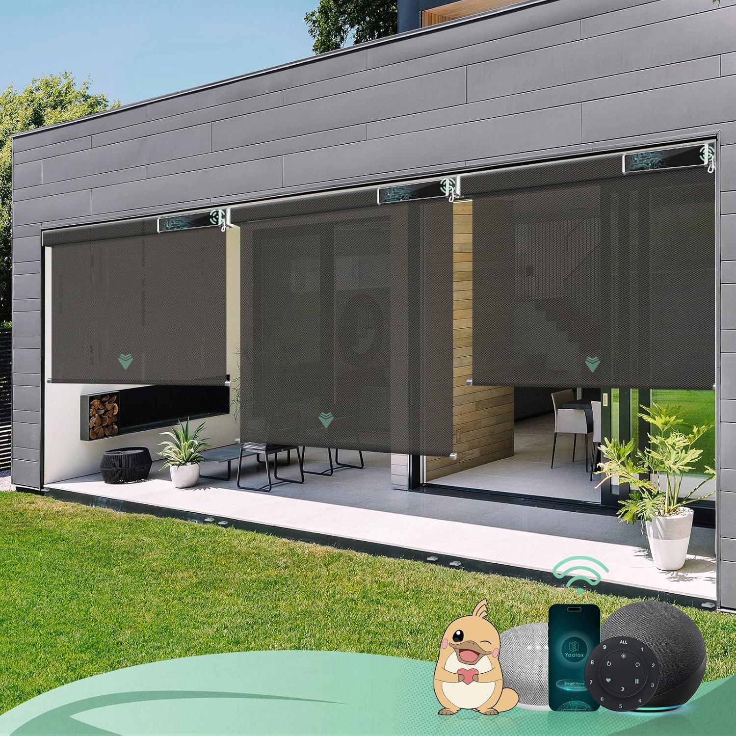 Amazon.com: Yoolax Motorized Outdoor Shades Smart Retractable Patio ...