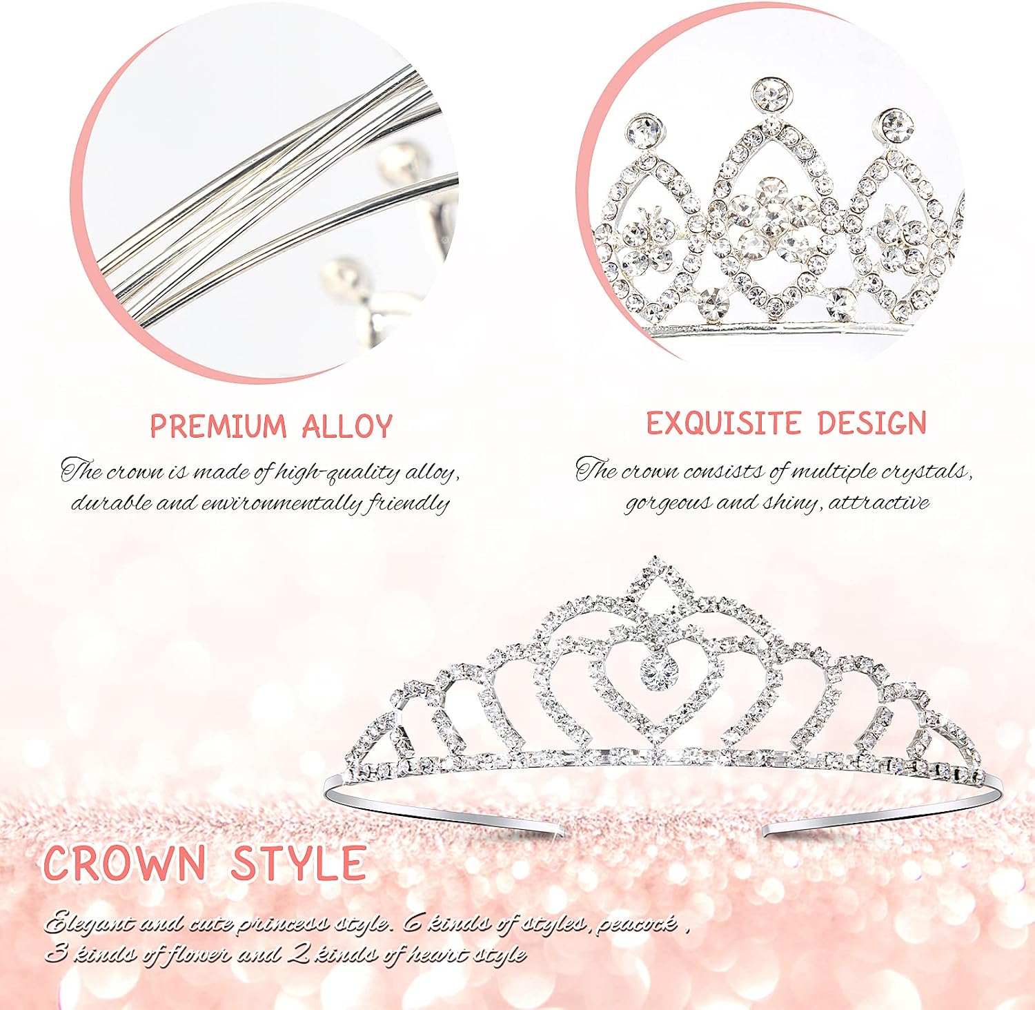 HIFOT 6 Pcs Princess Tiaras for Girls Kids, Crystal Crown Silver Tiara ...