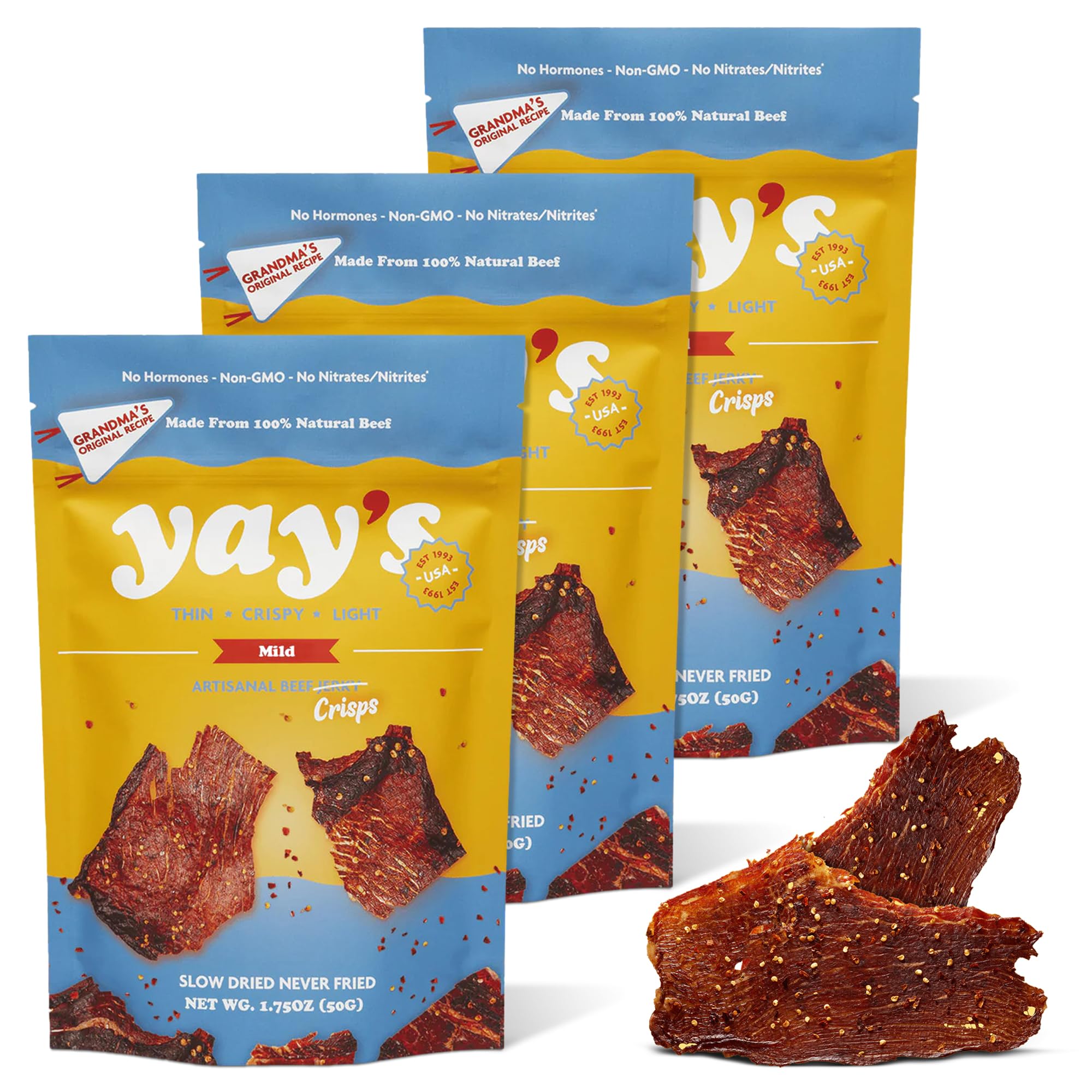 Amazon.com : Yay's Snacks Sweet and Spicy Beef Crisps | Crispy, Crunchy ...