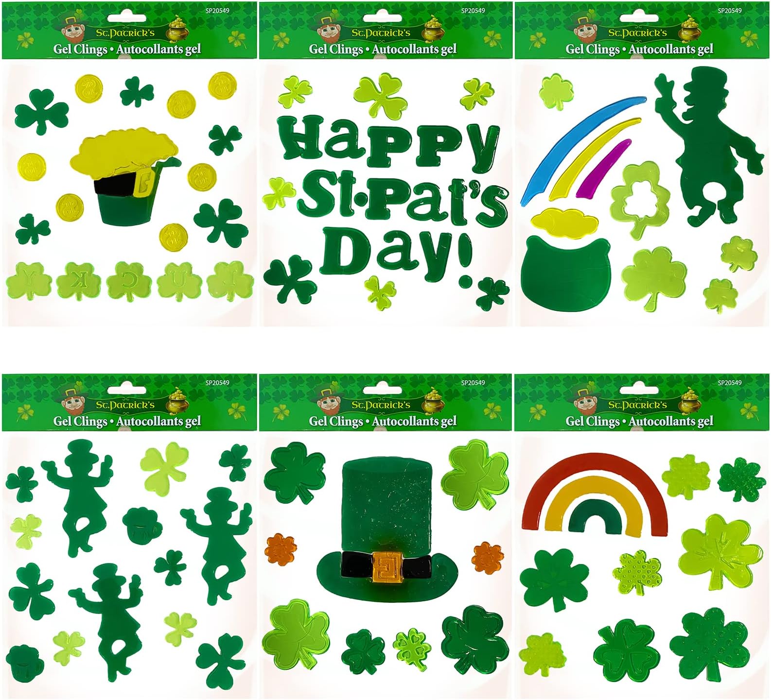 Amazon.com: JOICEE 6pcs St. Patrick's Day Gel Window Clings, Shamrock ...