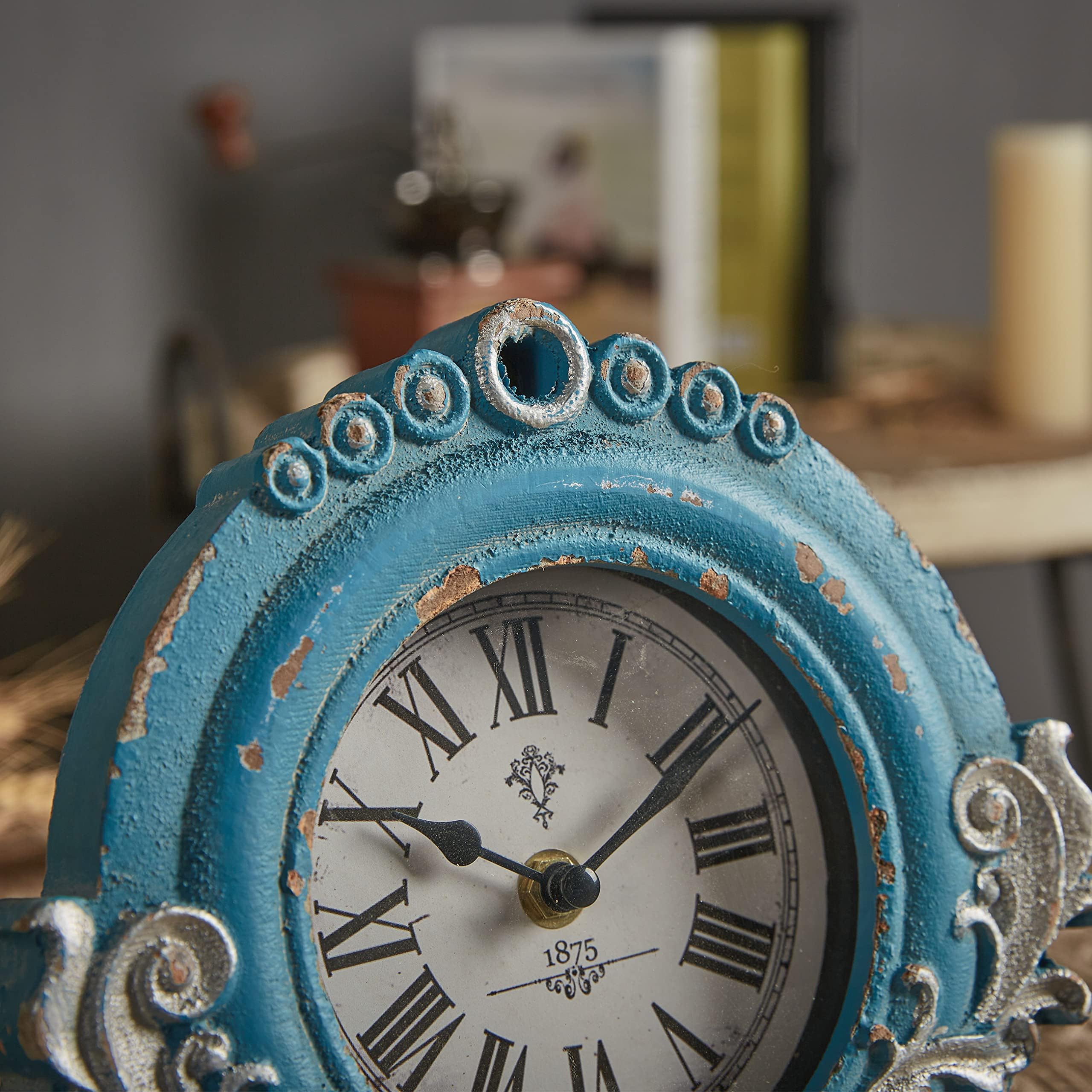 Amazon.com: Blue Vintage Table Clock, Small Clocks for Shelf, Rustic ...