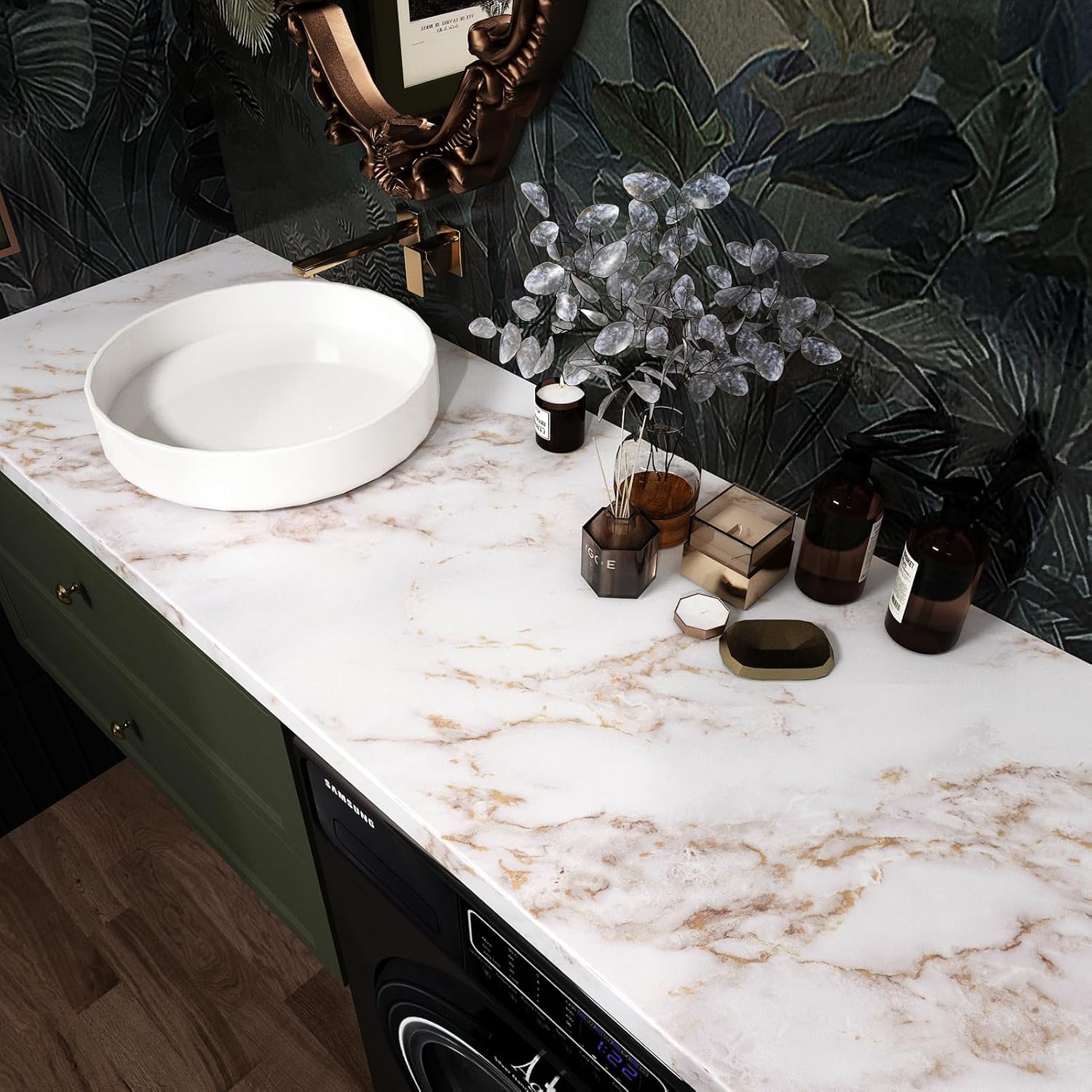 Wallercity White/Gold Marble Contact Paper for Counter Tops Vinyl ...