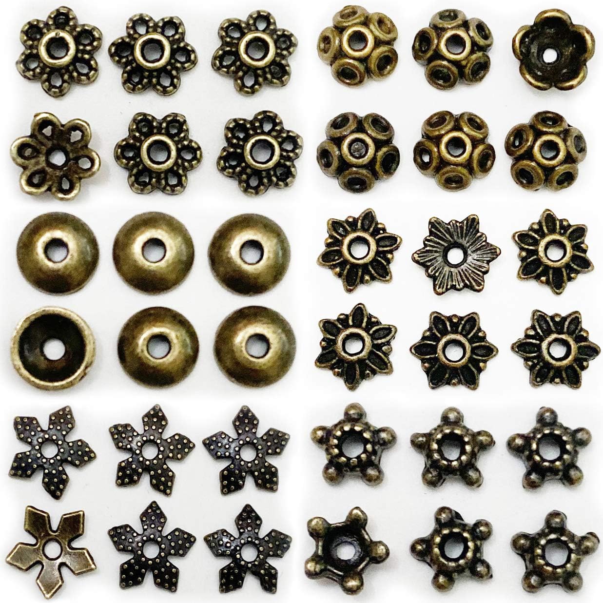 Amazon.com: UNICRAFTALE 198Pcs 9 Styles Bead Caps Metal Bead End Caps ...
