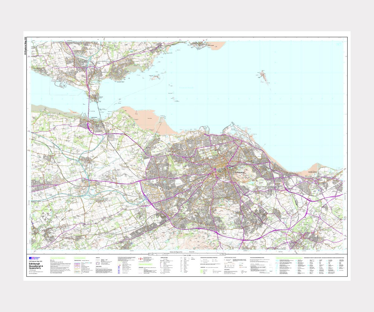 Explorer 350 ~ Edinburgh ~ Ordnance Survey Laminated Wall Map (approx ...