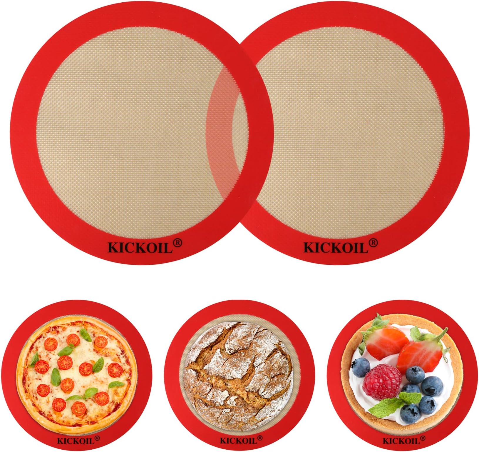 Amazon.com: Premium Non Stick Reusable Round Silicone Baking Mat Set Of ...