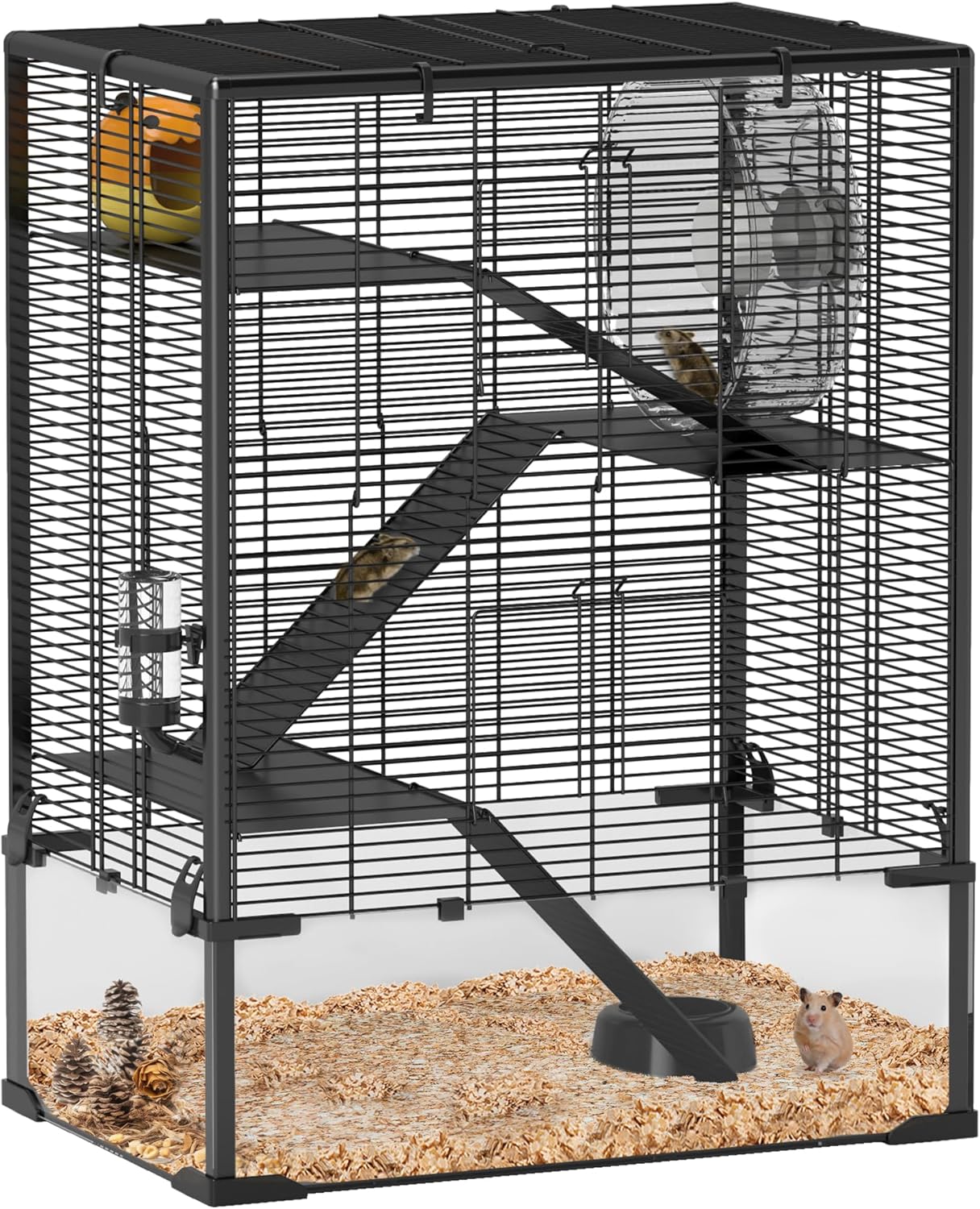 PawHut Large Hamster Cage with 9" Deep Tempered Glass Bottom, 4 Tiers ...