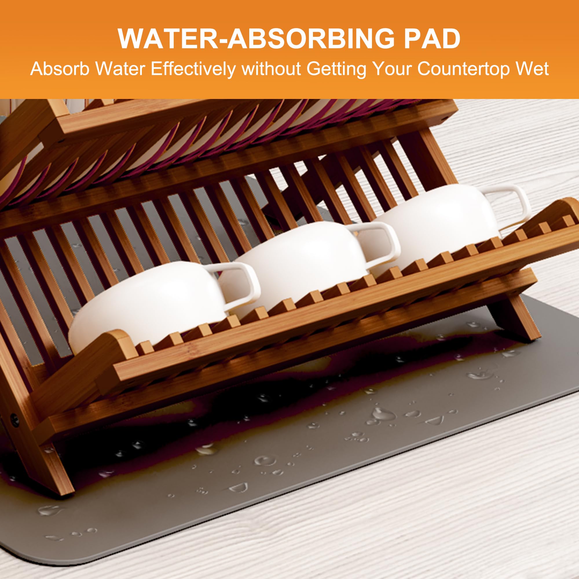 Greenual Teak Dish Drying Rack with Utensil Holder, 2 Tier Collapsible ...