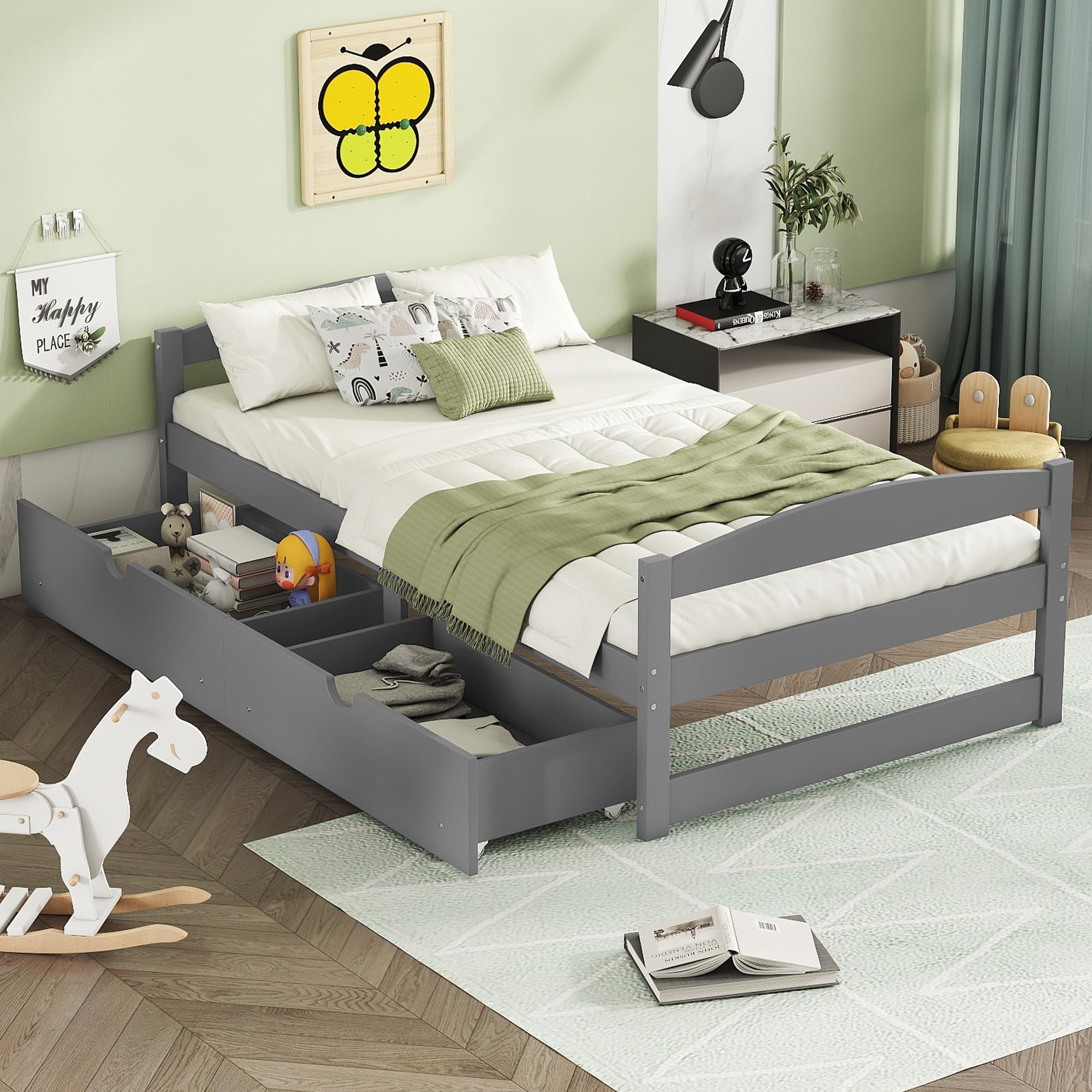 Amazon.com: Bellemave Twin Size Kids Bed with Storage, Twin Kids Bed ...