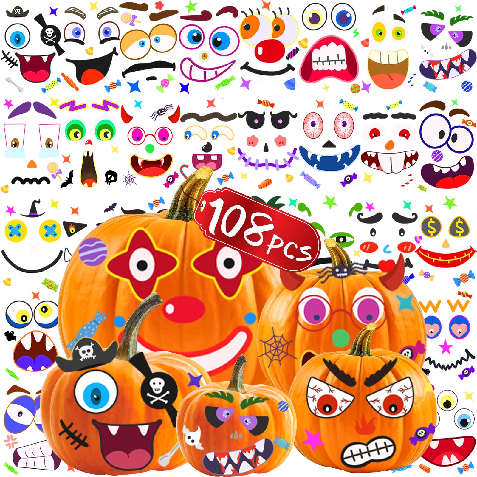 Amazon.com: Natonhi 108 Pack Pumpkin Decorating Kit Halloween Pumpkin ...