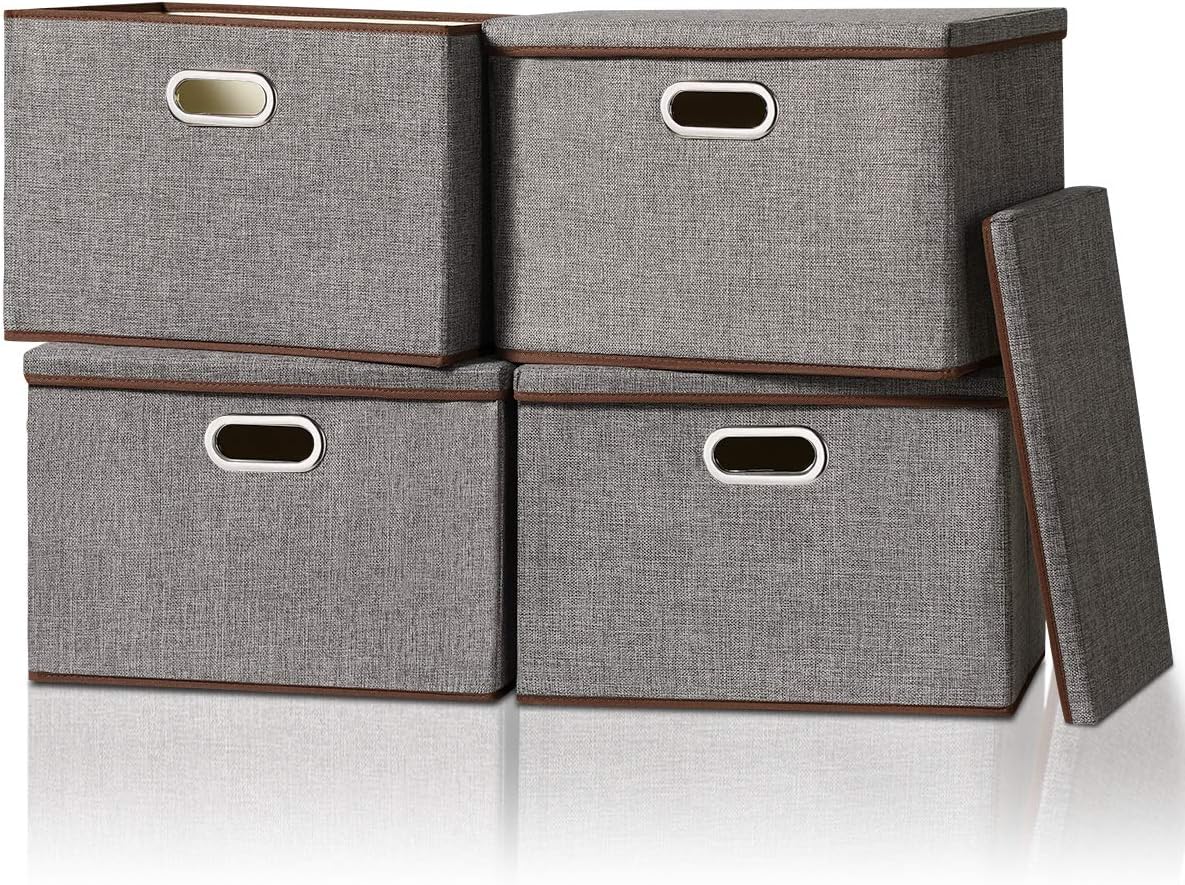 Amazon.com - Lesteco Large Storage Box with Lid [4-Pack] Foldable ...