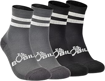 BOBILIFE Cycling Biking Socks 2 Pairs, Ergonomic Moisture Wicking Breathable Cushion Quarter ...