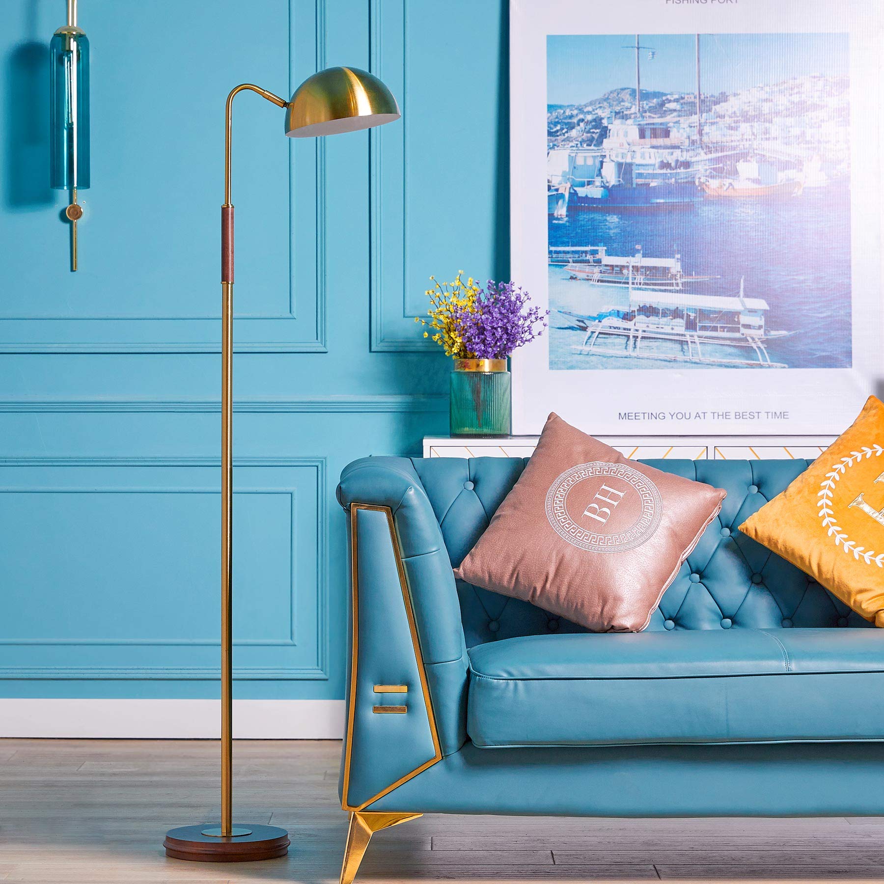 Snapklik.com : VONLUCE Gold Floor Lamp Mid-Century Modern, Antique Arc ...