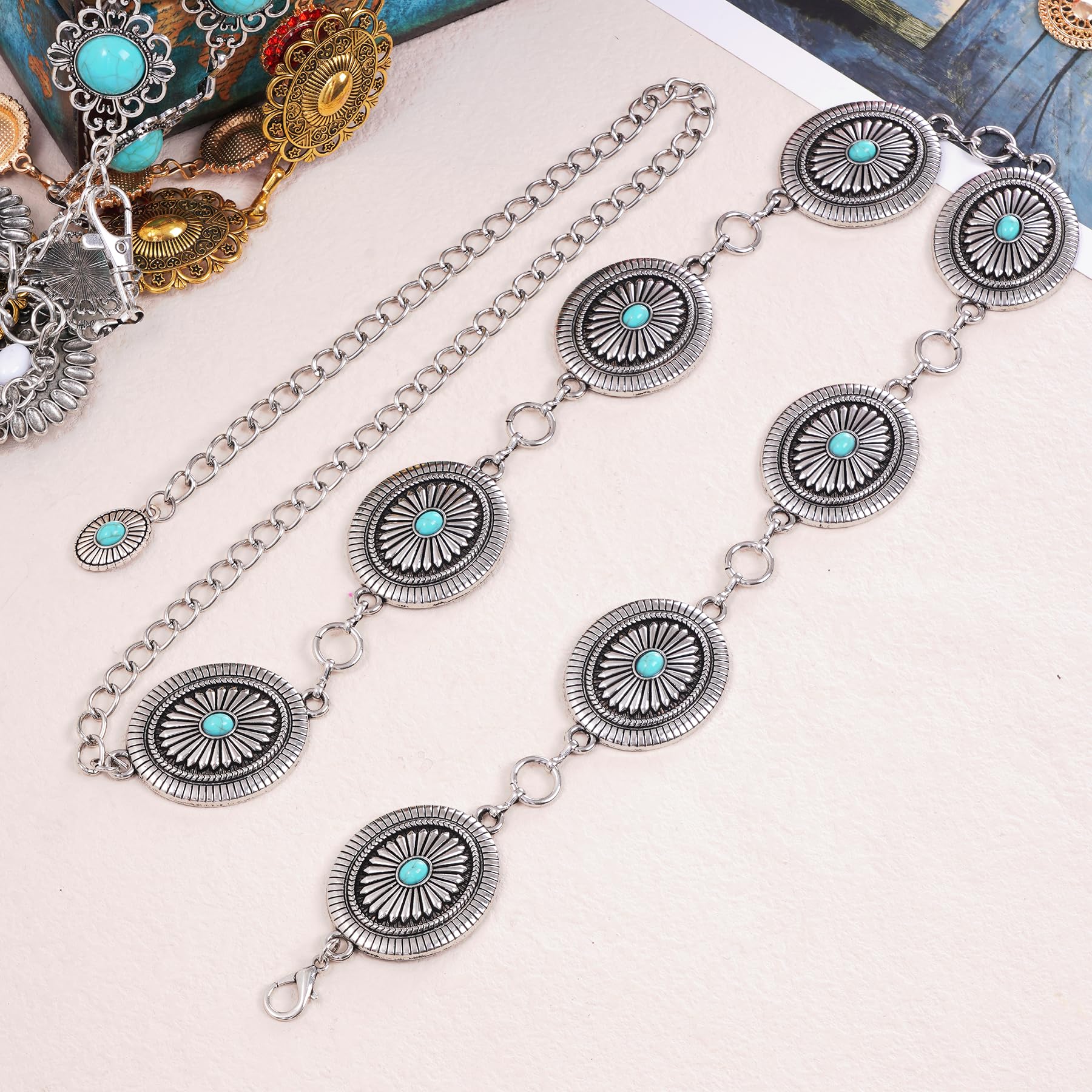 Snapklik.com : Women Turquoise Western Concho Chain Belt For Dress ...