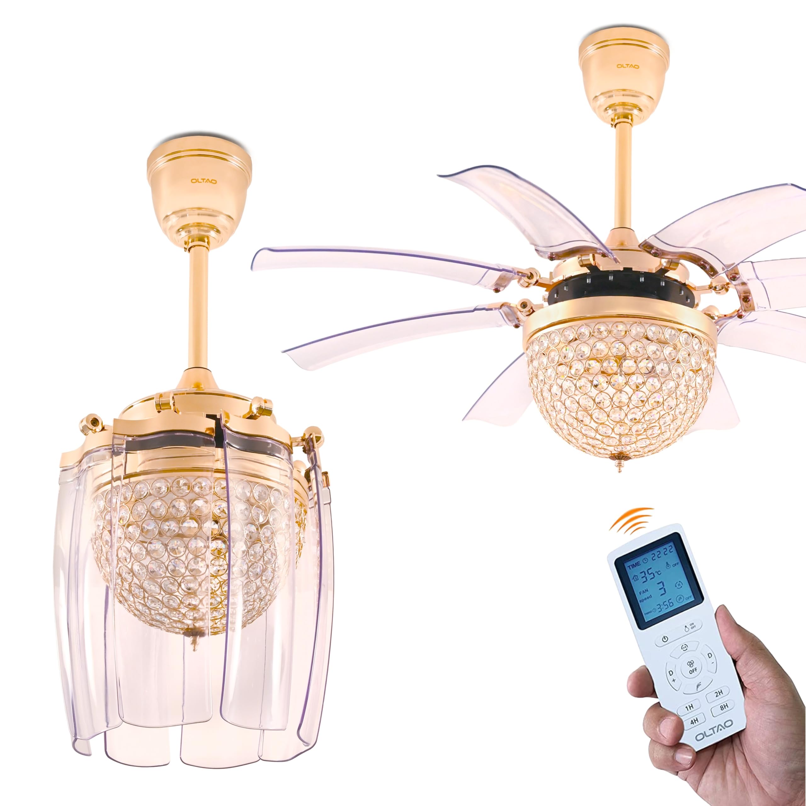 oltao Lily Gold Chandelier Fan with BLDC Motor, Reverse Air Flow for ...