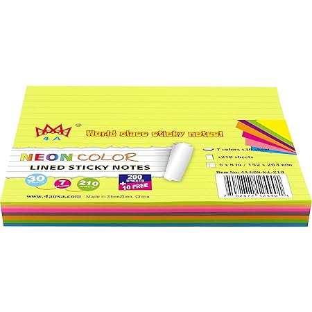 Amazon.com : 4A Sticky Notes, 6 x 8 Inches, 7 Neon color Assorted ...