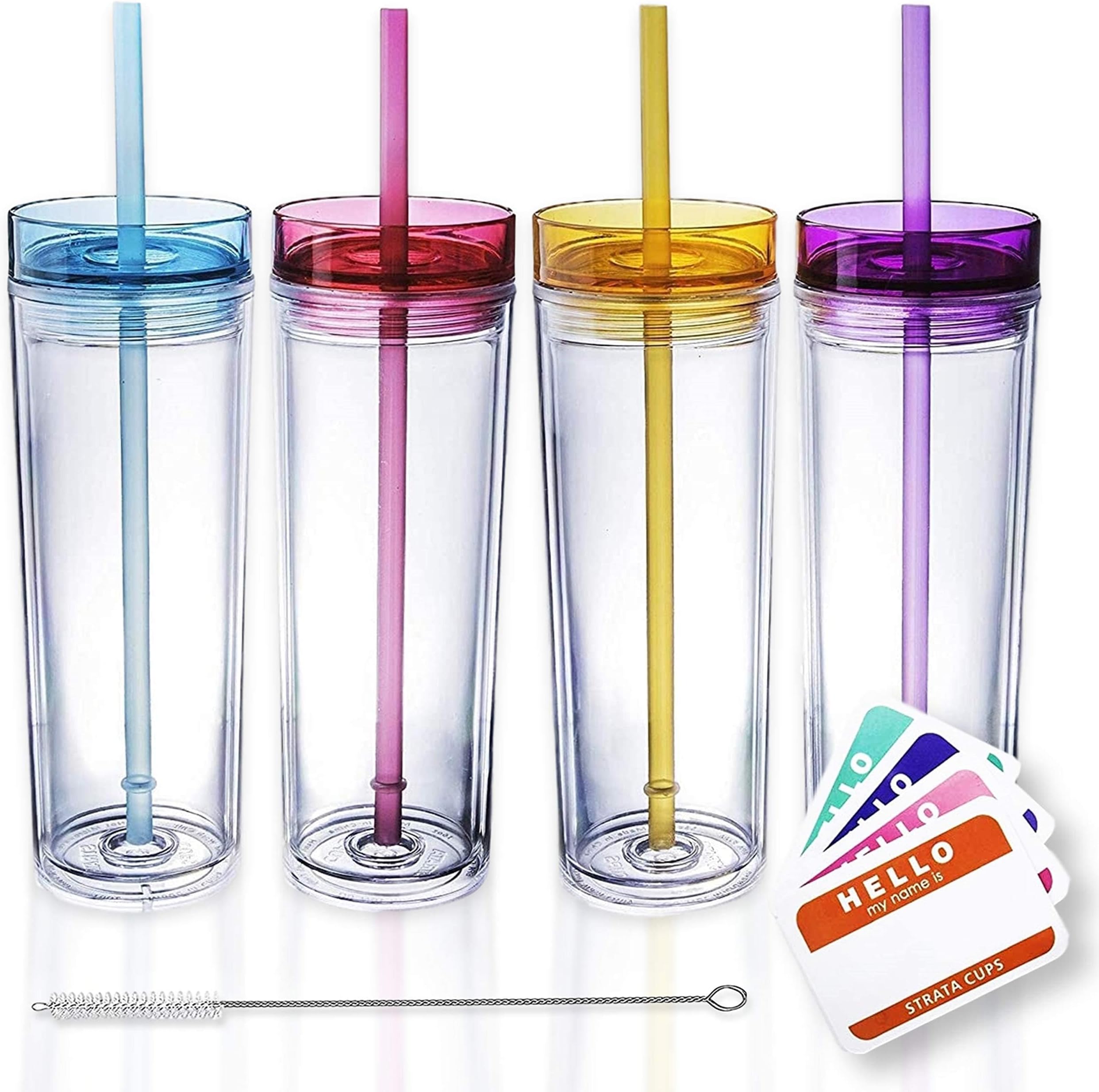 Amazon.com | Nuogo 4 Pieces Insulated Double Wall Plastic Tumbler with ...