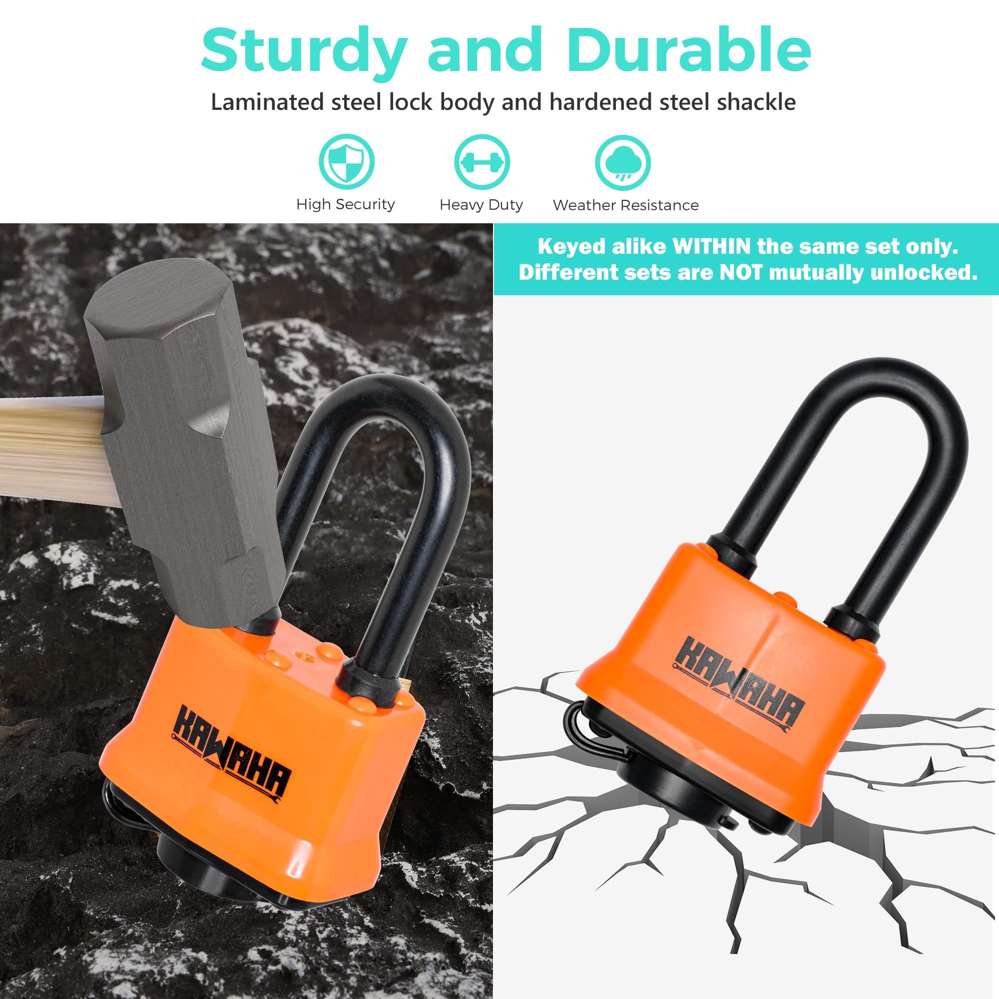 Snapklik.com : KAWAHA 91/40L-10P Waterproof Laminated Long Shackle Padlocks
