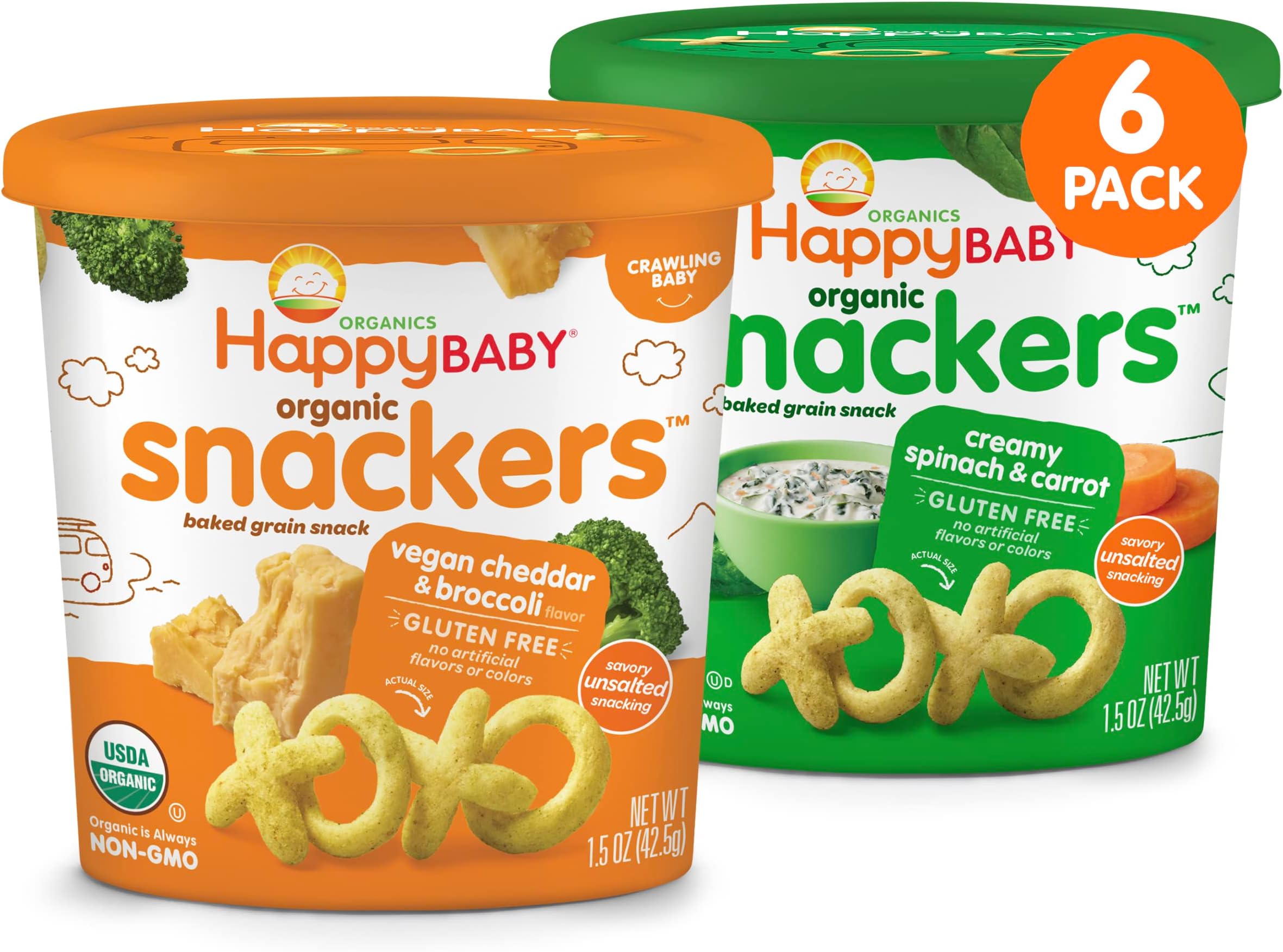 Amazon.com : Happy Baby Organics Snackers Baked Grain Snack, 2 Flavor ...