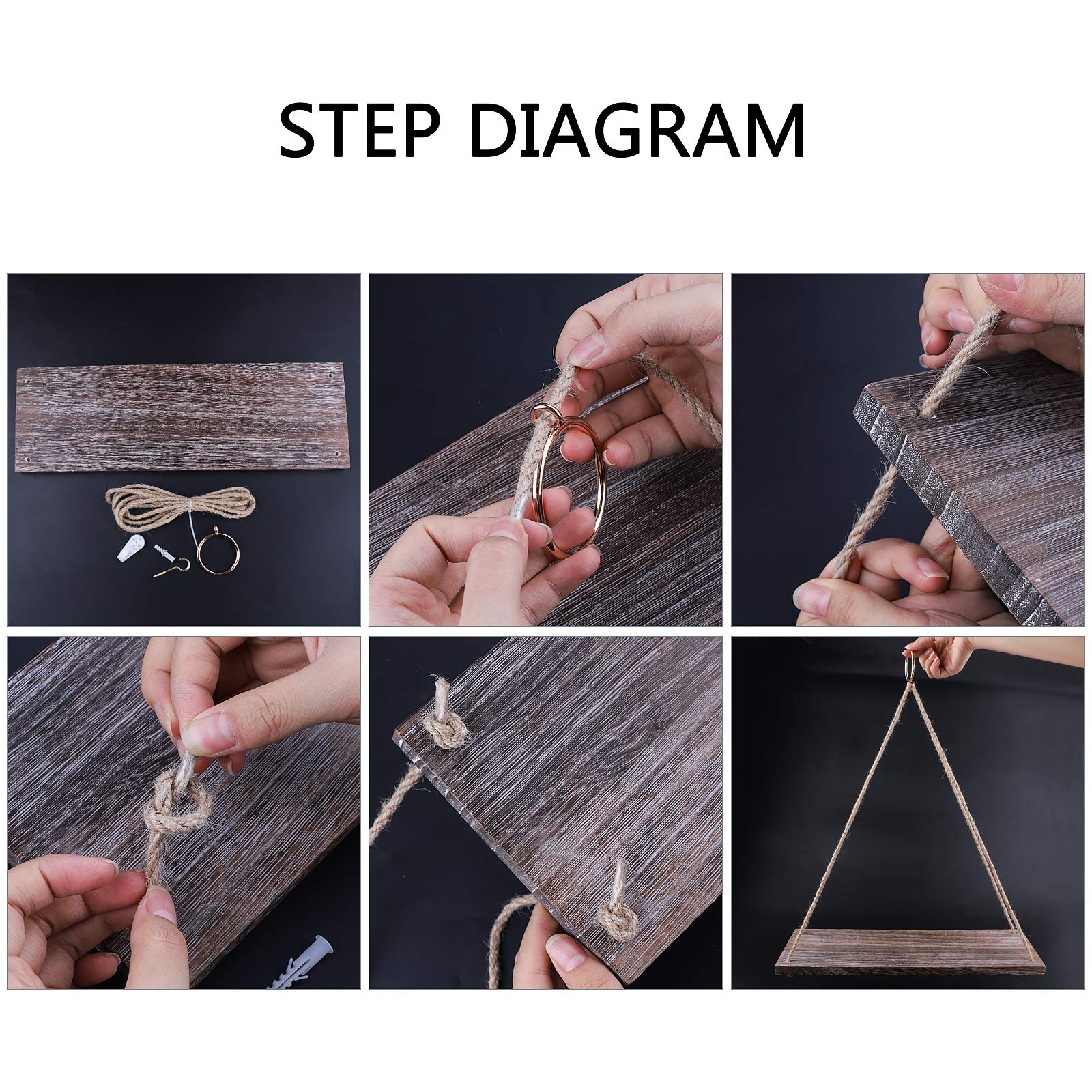 Rustic Shelf 2 Pcs Wooden Floating Shelves with String Rope Hanging ...