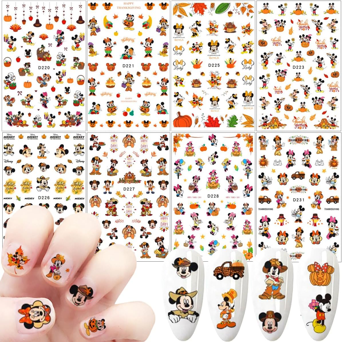 Amazon.com: 8 Sheets Cartoon Nail Art Stickers Cute Autumn Theme Nail ...