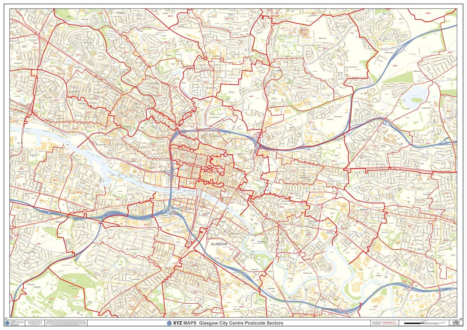 Glasgow City Centre Postcode Sectors Wall Map (C5)- Paper : Amazon.co ...
