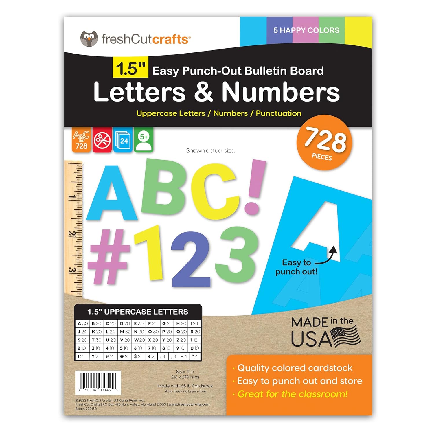 FreshCut Crafts 636 Pcs 1.5 in. Happy Colors Bulletin Board Letters ...