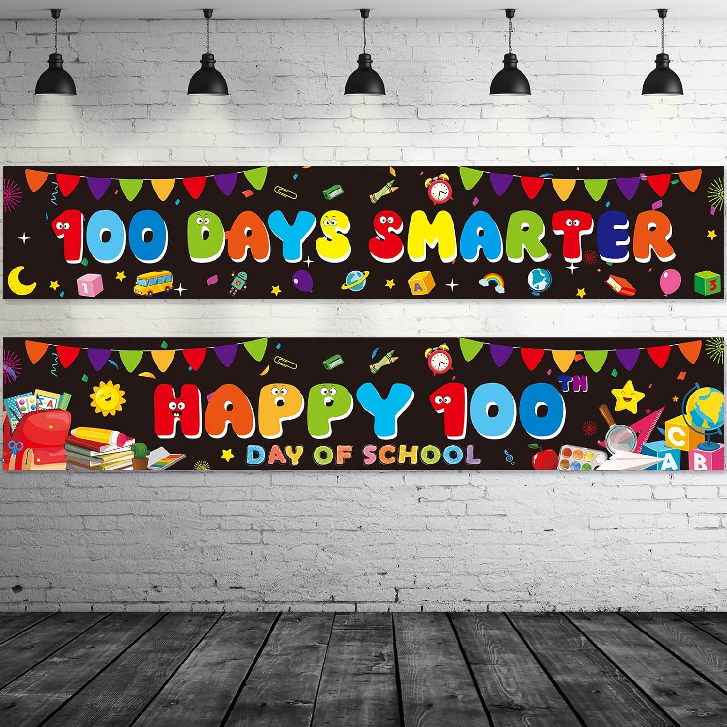 Amazon.com: 2 Pack Happy 100 Days of School Banner Decorations,100 Days ...