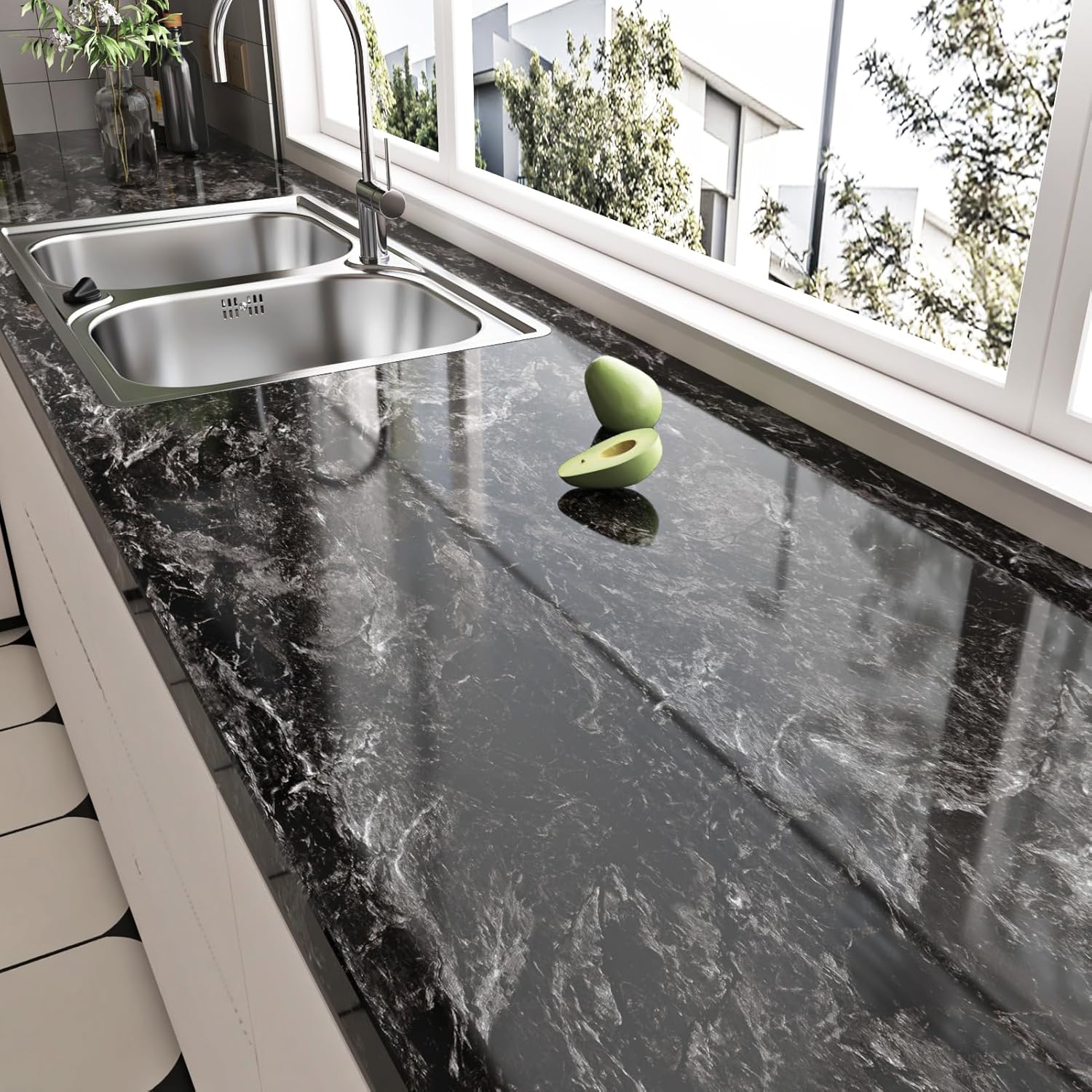 Glossy Black Marble Contact Paper for Countertop Peel and Stick ...