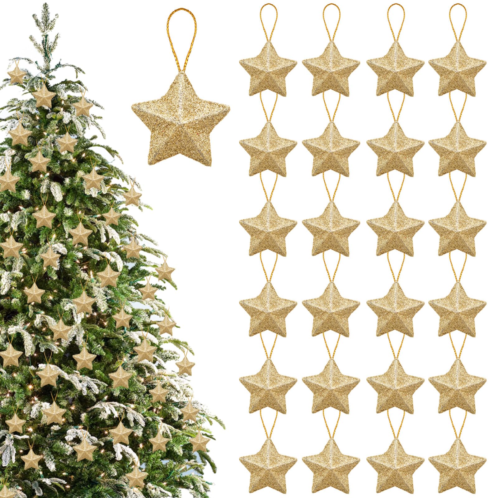 Amazon.com: Fumwase 48pcs Gold Star Ornaments for Christmas Tree ...