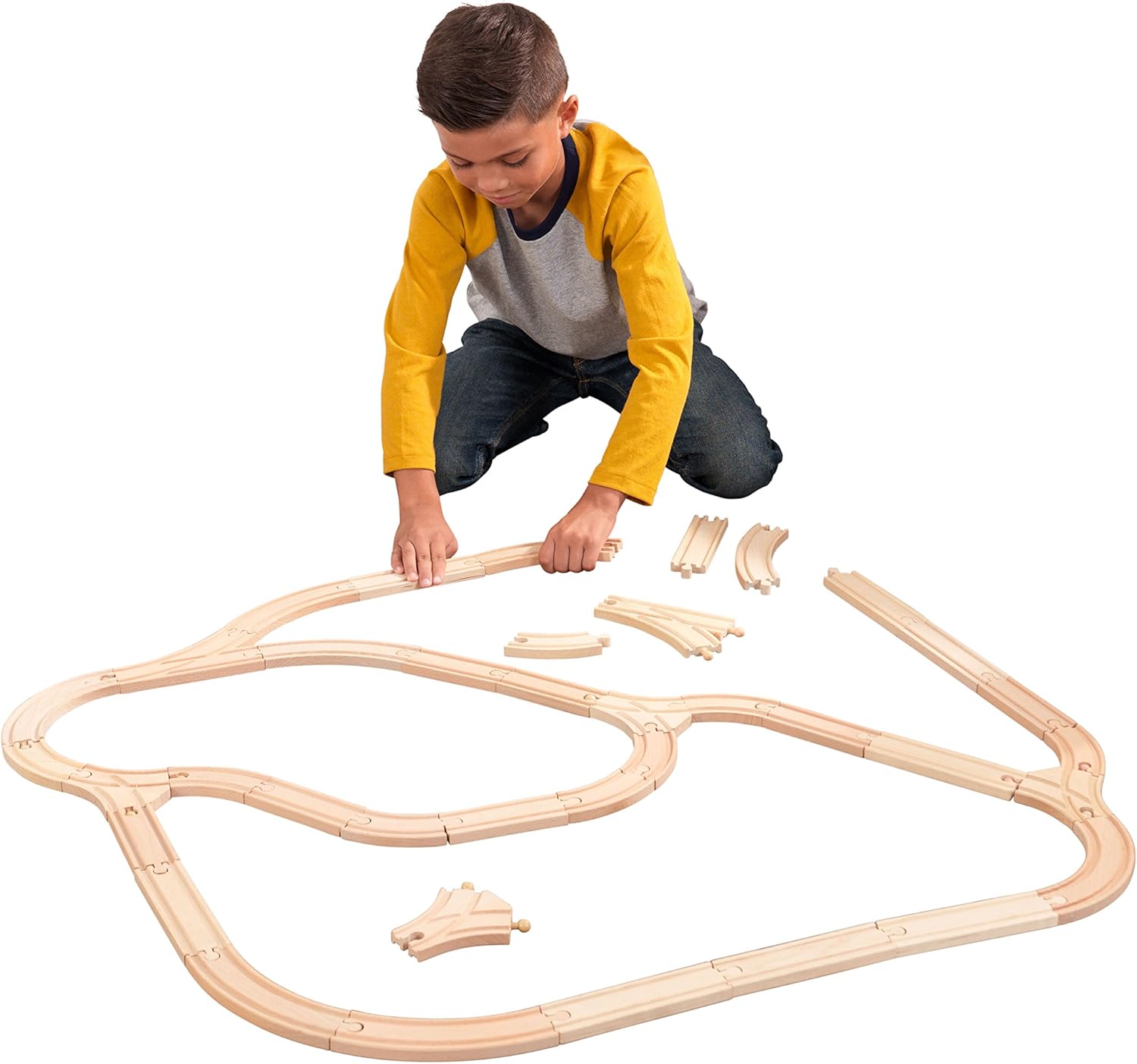 Amazon.com: KidKraft 38-Piece Wooden Expansion Train Track Pack with ...