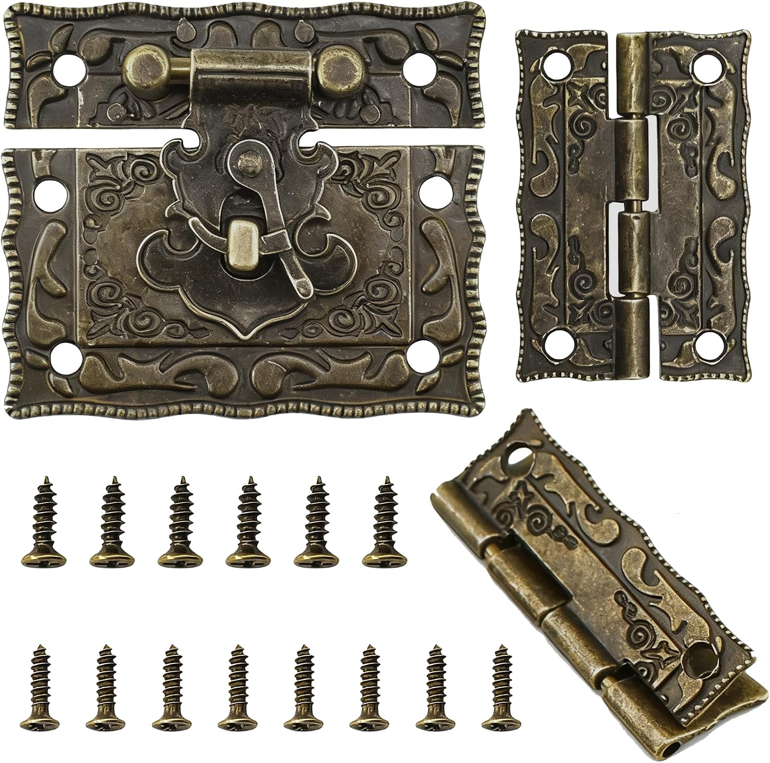 LE-stone 4 Sets Antique Rectangle Hasp Latch Embossing Right Hook Clasp ...