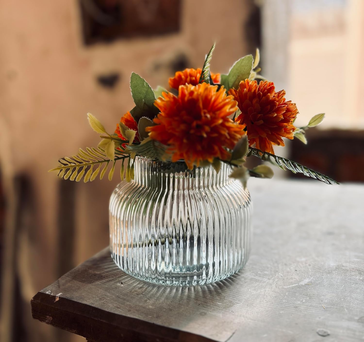 Buy DAZZLEBERRY Glass vase Ribbed Style Modern Decorative Vases Home ...