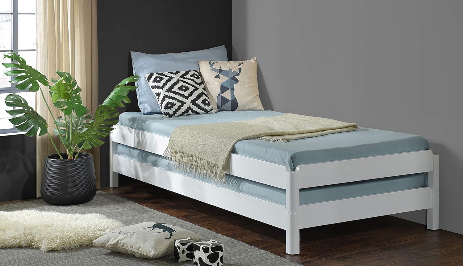 Visco Therapy White Wooden Stacking Bed. 3in1 Guest Bed; 2 Layer Space ...