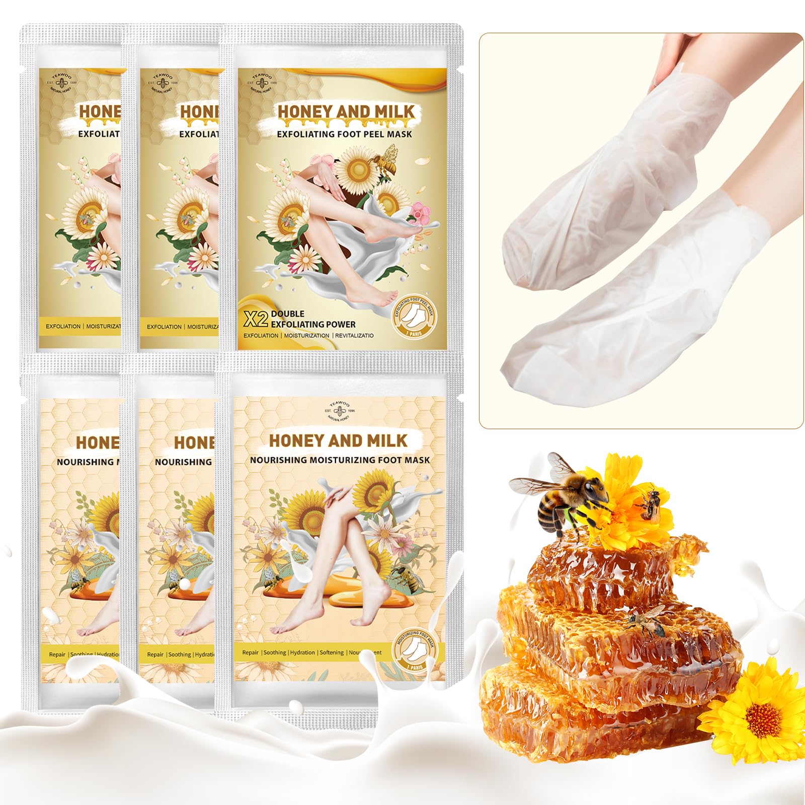 Amazon.com: Foot Peel Mask 6 Pack, 3 Pack Milk & Honey Exfoliating Foot ...