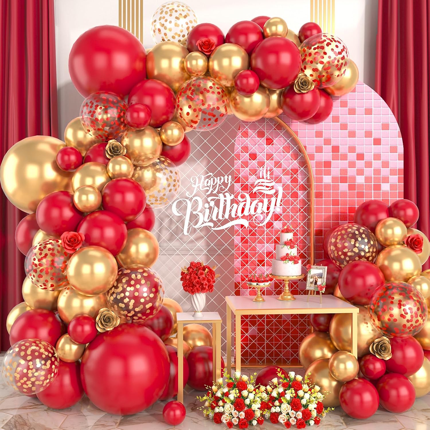 Amazon.com: Red and Gold Balloon Arch Kit, 100Pcs Gold Red Balloon ...