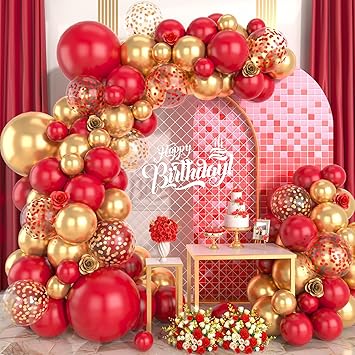 Amazon.com: Red and Gold Balloon Arch Kit, 100Pcs Gold Red Balloon ...