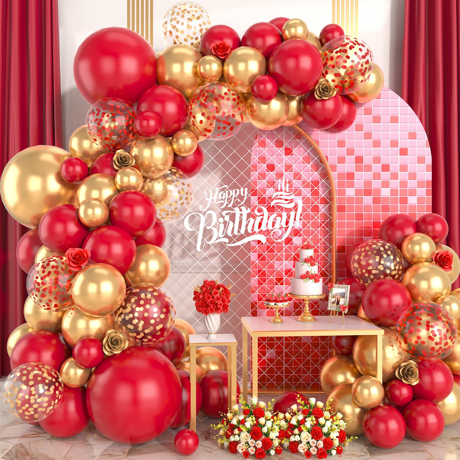 Amazon.com: Red and Gold Balloon Arch Kit, 100Pcs Gold Red Balloon ...