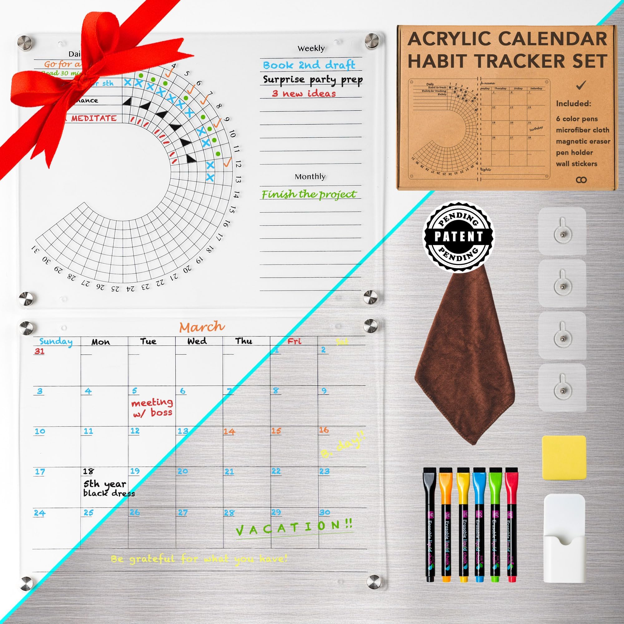 Acrylic Calendar and Habit Tracker Set - Clear Magnetic Calendar for ...