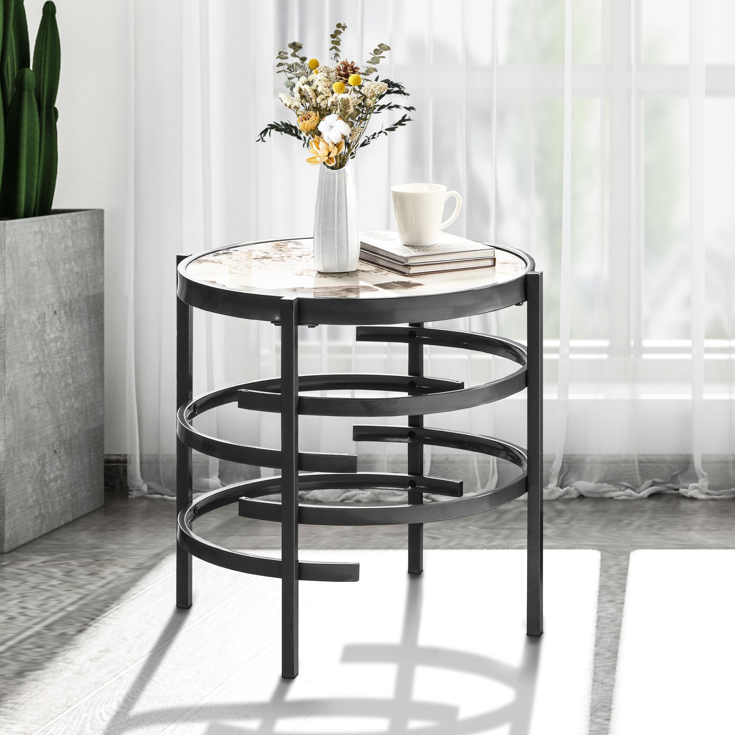 Amazon.com: LifeSky Marble Round End Table - Circle Side Table with ...