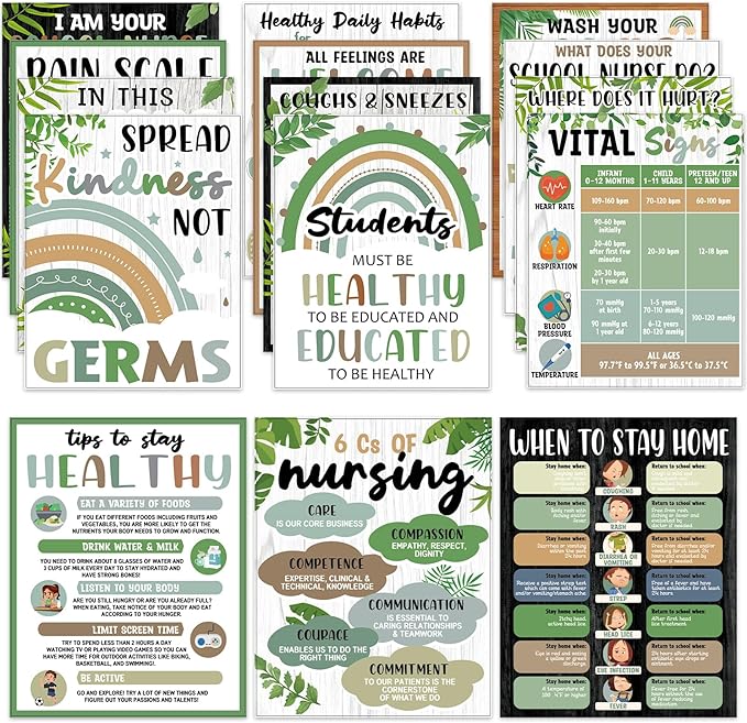 Amazon.com: 15 Pcs School Nurse Poster Classroom Decorations Greenery ...