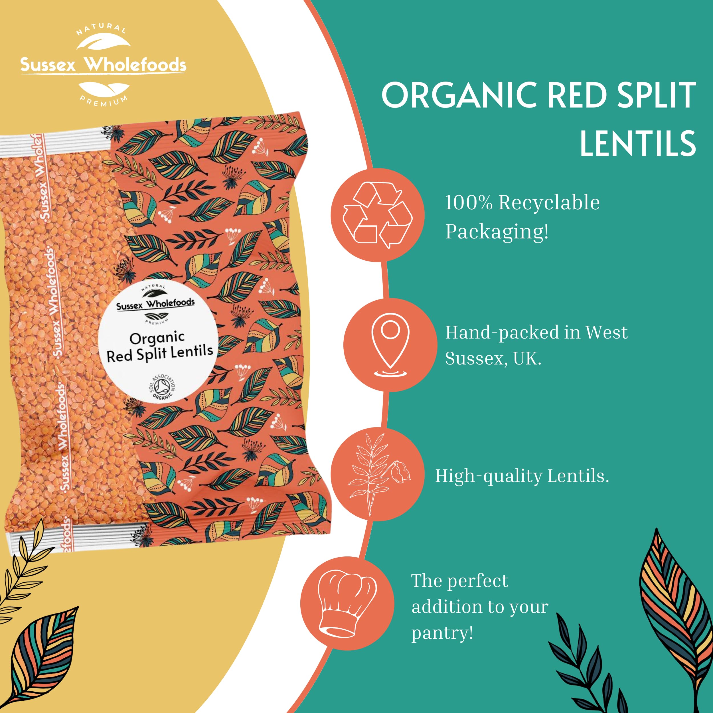 Dried Beans & Pulses Organic Red Split Lentils 1kg (Sussex Wholefoods ...