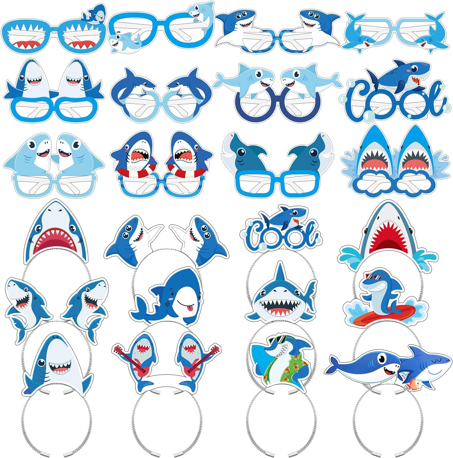 Amazon.com: 24 Pairs Summer Shark Glasses Ocean Theme Shark Photo Booth ...