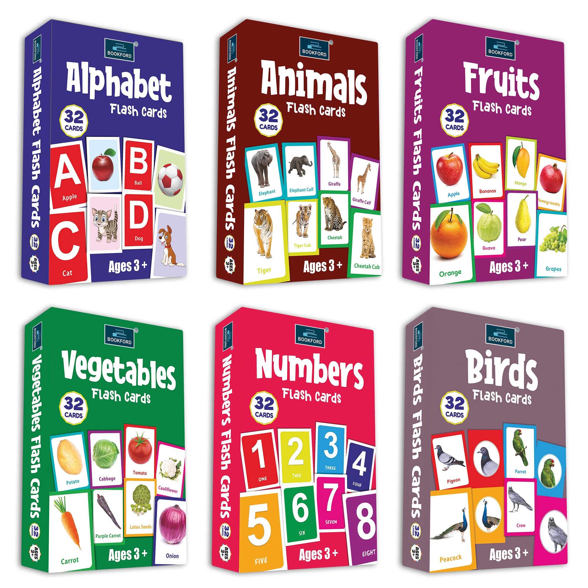 Buy Flash Cards - Set of 6 Flash Cards for Kids - Alphabet, Numbers ...